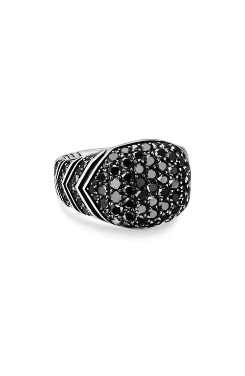 David Yurman Chevron Signet Ring With Black Diamonds - Silver Pave