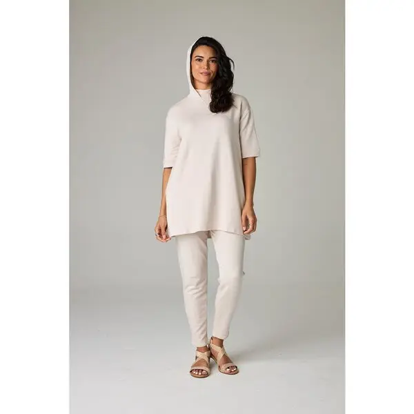 EAVOLU Fleece Hooded Tunic/dress - Bone