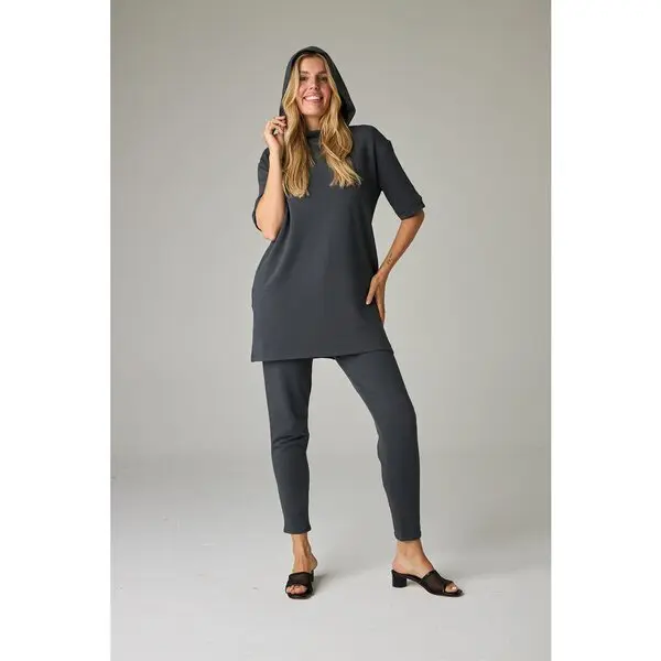 EAVOLU Fleece Hooded Tunic/dress - Slate