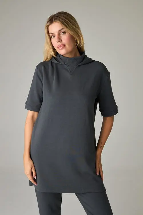 EAVOLU Fleece Hooded Tunic/dress - Slate
