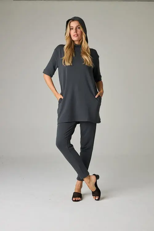 EAVOLU Fleece Hooded Tunic/dress - Slate