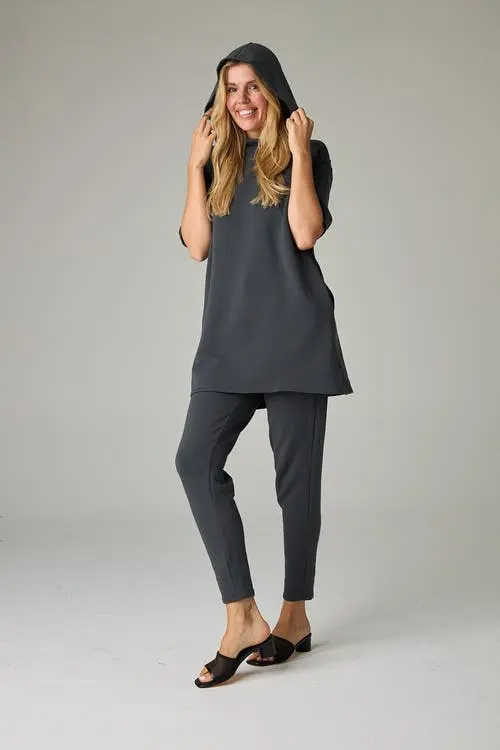 EAVOLU Fleece Hooded Tunic/dress - Slate
