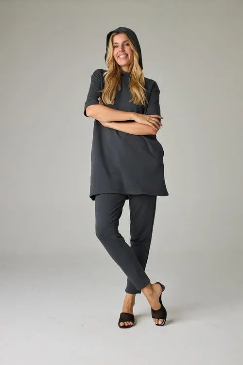 EAVOLU Fleece Hooded Tunic/dress - Slate