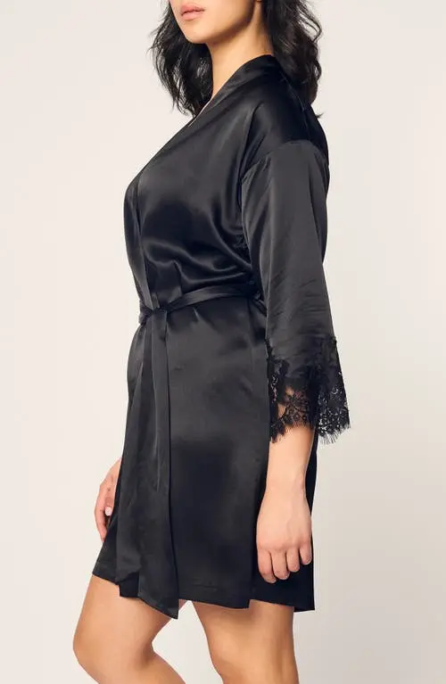 PETITE PLUME Silk Lace Robe - Black