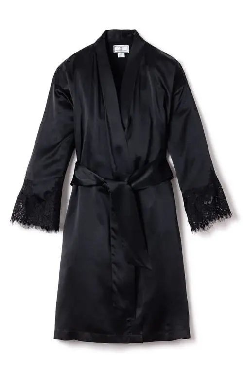 PETITE PLUME Silk Lace Robe - Black