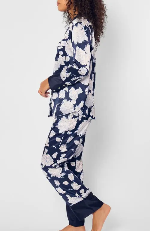 PETITE PLUME Midnight Blooms Silk Pajamas