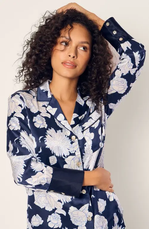 PETITE PLUME Midnight Blooms Silk Pajamas