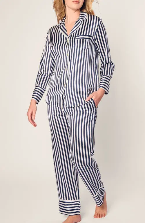 PETITE PLUME Bengal Stripe Silk Pajamas - Navy