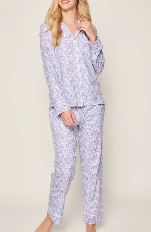 PETITE PLUME Floral Print Pima Cotton Pajamas - Blue