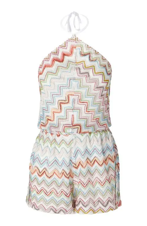 Missoni Short Jumpsuit With 3d Zig Zag Lamé And Halter Neckline - Multicoloured