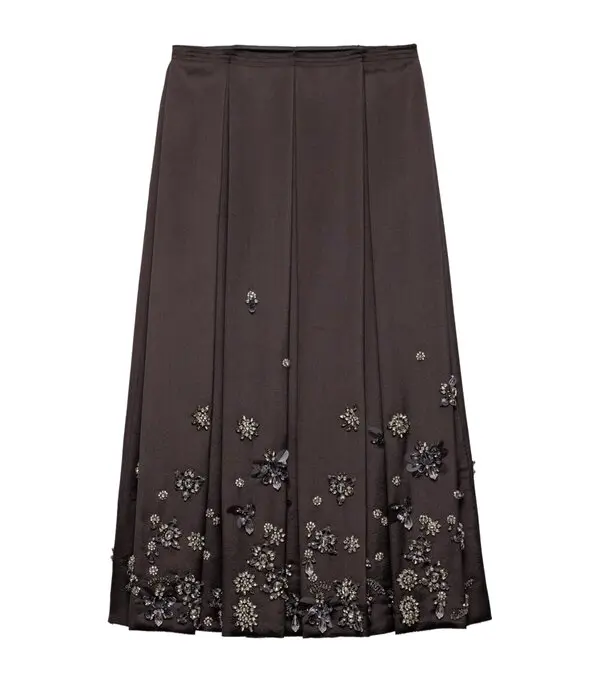 Prada Silk-wool Embroidered Skirt