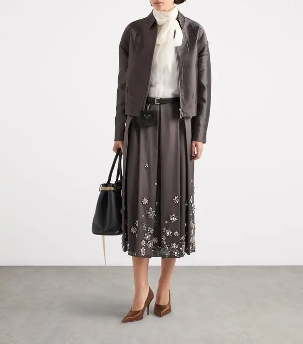 Prada Silk-wool Embroidered Skirt