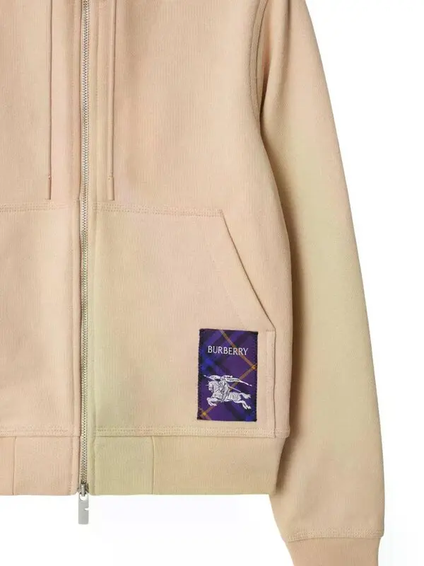 Burberry Check-label Cotton Hoodie - Neutrals
