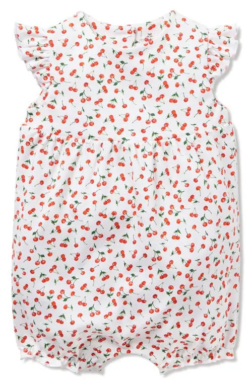 PETITE PLUME Cherry Print Pima Cotton Romper - White