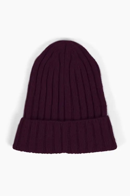 SSKEIN Ribbed Baby Alpaca Beanie - Aubergine