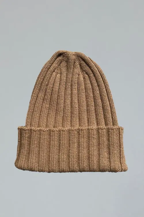 SSKEIN Ribbed Baby Alpaca Beanie - Camel