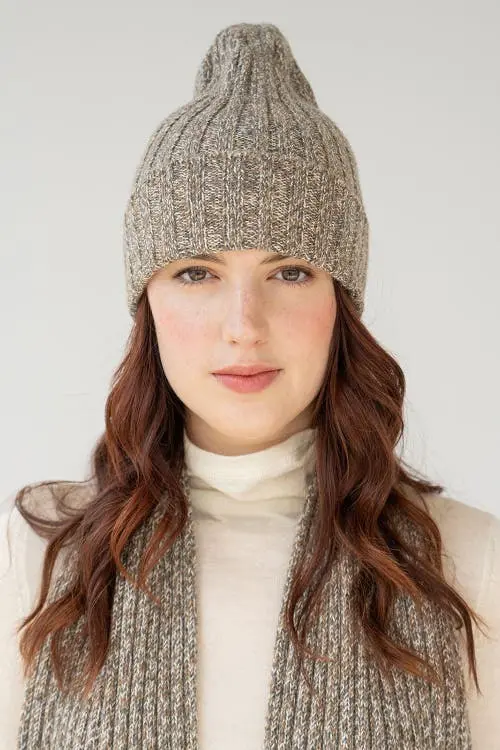 SSKEIN Ribbed Baby Alpaca Beanie - Ivory Marl
