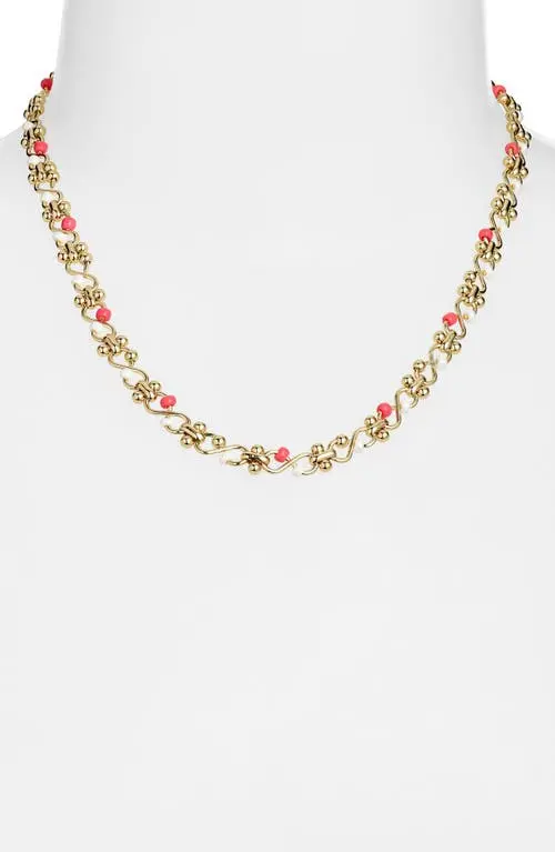 Nordstrom Beaded Chain Necklace - Pink Multi- Gold