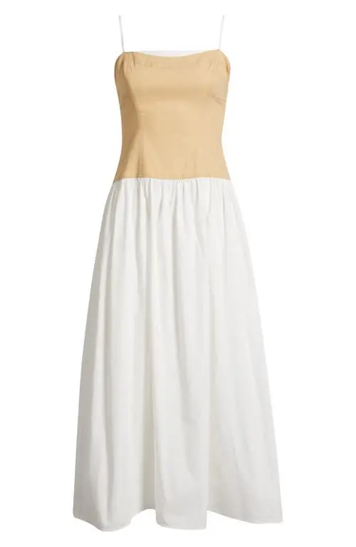 colorblock cotton midi dress moon river Moon River Colorblock Cotton Midi Dress In Ivory - 60% Off