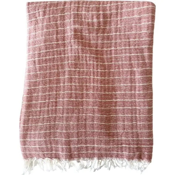 Anaya Desert Striped Turkish Cotton Crinkled Throw - Red