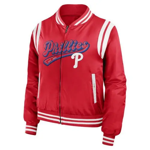 WEAR BY ERIN ANDREWS Philadelphia Phillies Embroidered Bomber Jacket - Red