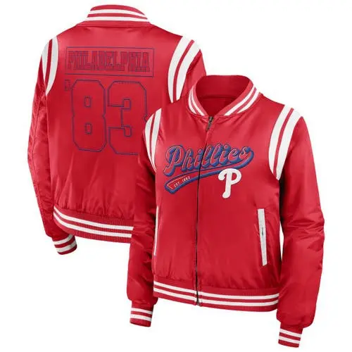 WEAR BY ERIN ANDREWS Philadelphia Phillies Embroidered Bomber Jacket - Red