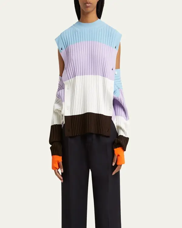SETCHU Detachable Ribbed Button Sweater