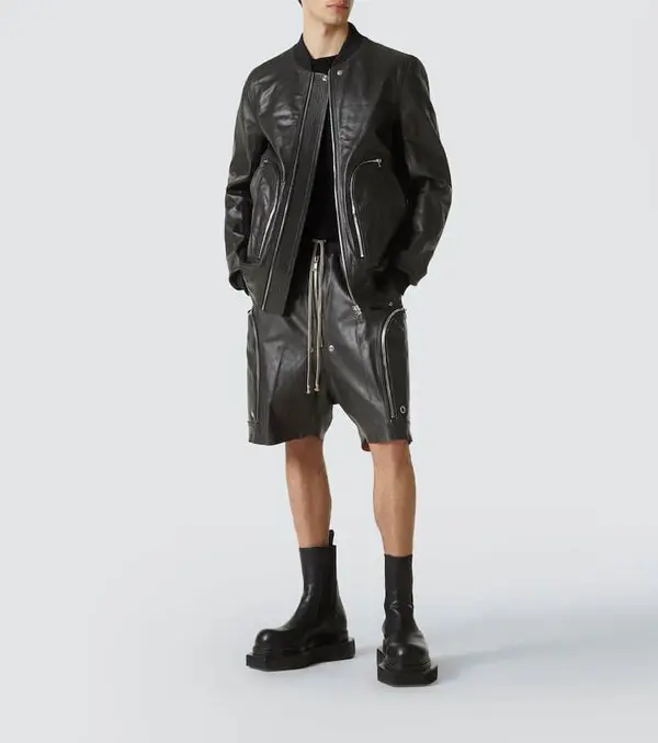 Rick Owens Bauhaus Flight Leather Bomber Jacket - Black