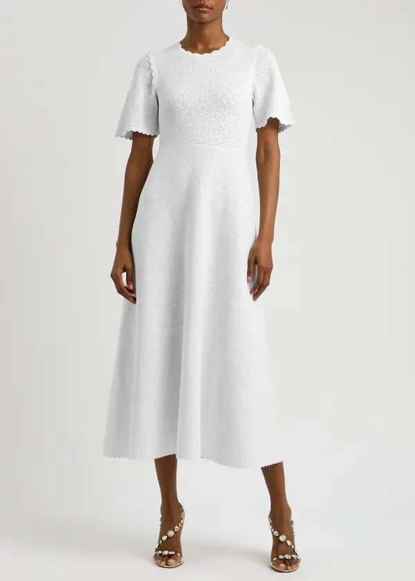 NEEDLE & THREAD Pointelle-knit Midi Dress