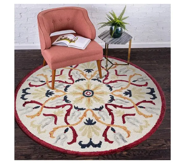 OX BAY TRADING CO. Ox Bay Geometric Vintage Hand-tufted Wool Indoo R Rug, 4' Round - One-color