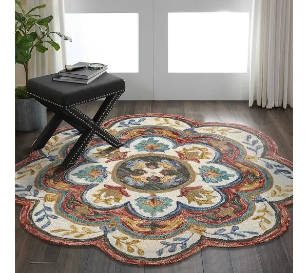 OX BAY TRADING CO. Ox Bay Floral Medallion Hand-hooked Wool Indoor Rug, 6' Round - One-color