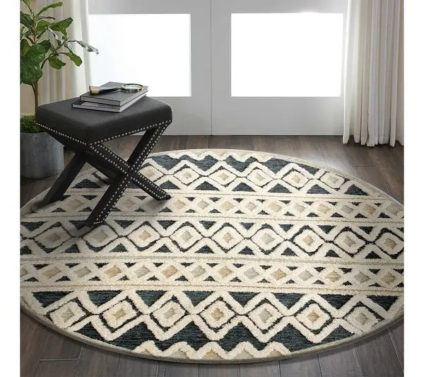 OX BAY TRADING CO. Ox Bay Shag Geometric Hand-tufted Wool Indoor Rug, 6' Round - One-color