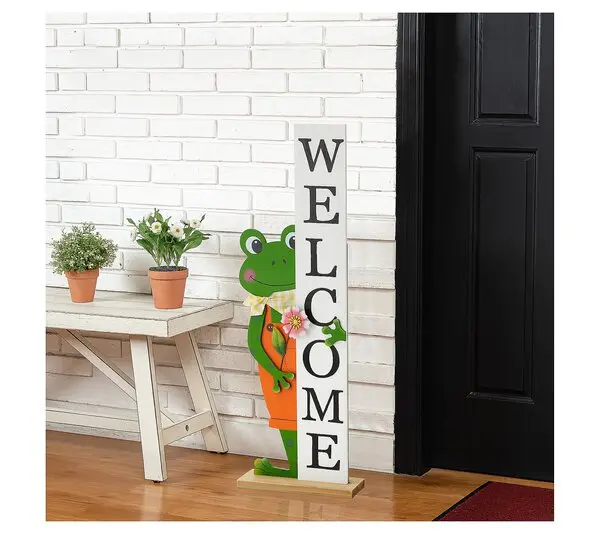 GLITZHOME 36' Wooden Peeking Frog Welcome Porch Decor - One-color
