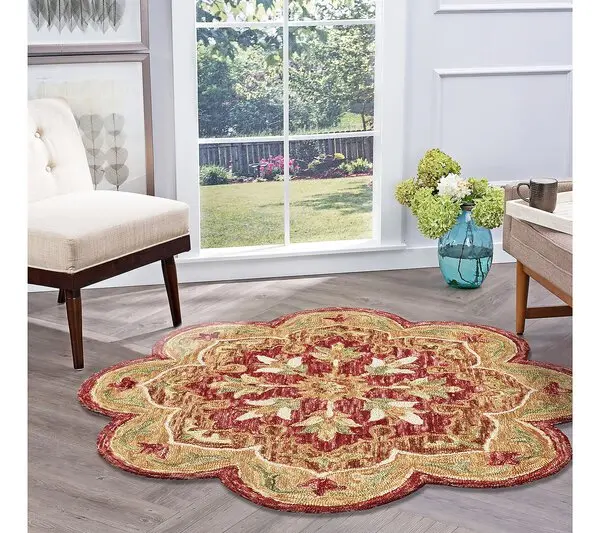 OX BAY TRADING CO. Ox Bay Floral Farmhouse Hand-hooked Wool Indoor Rug, 6' Round - One-color