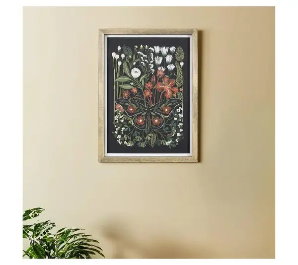 YOUNG'S INC. Young's Framed Canvas W/ Butterfly And Floral D Esign Wall Art - One-color