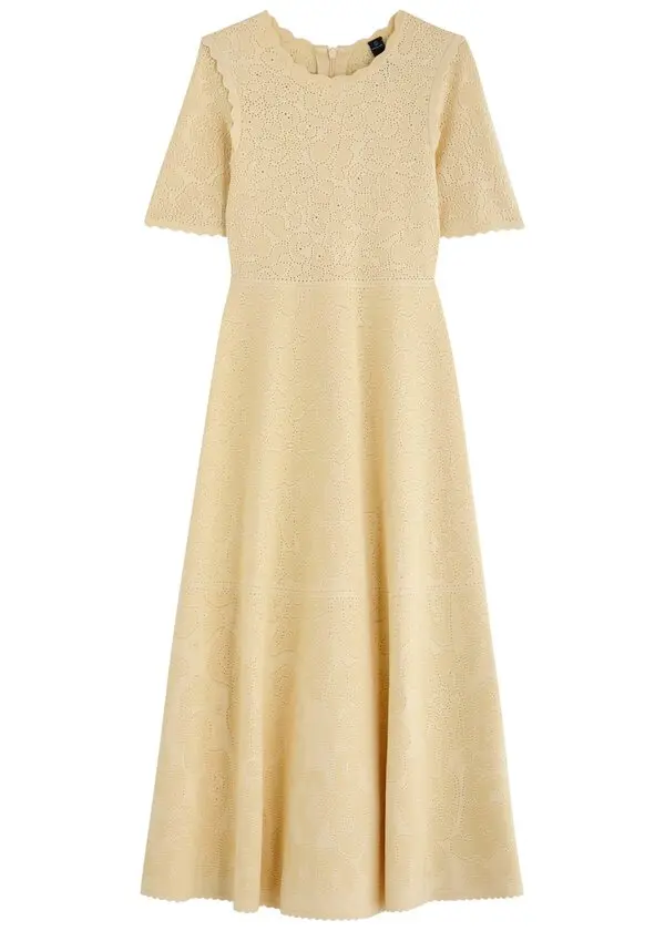 NEEDLE & THREAD Pointelle-knit Midi Dress