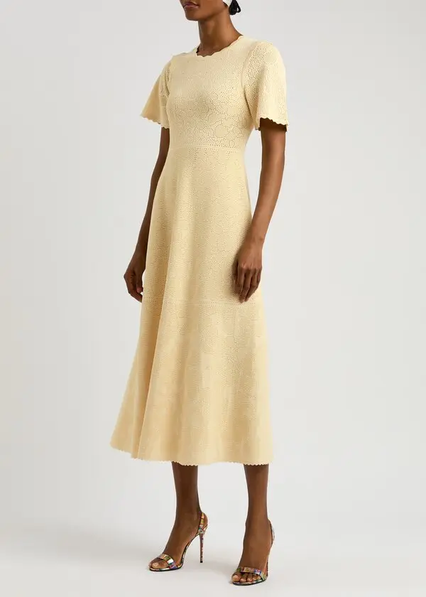 NEEDLE & THREAD Pointelle-knit Midi Dress