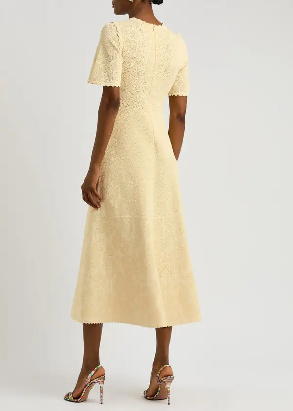 NEEDLE & THREAD Pointelle-knit Midi Dress