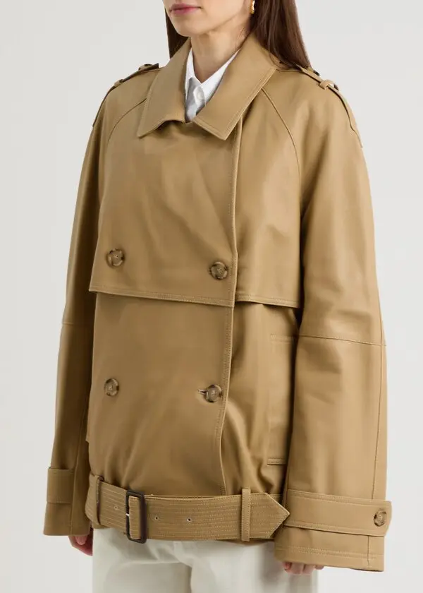 TOTEME Belted Double-breasted Leather Trench Coat
