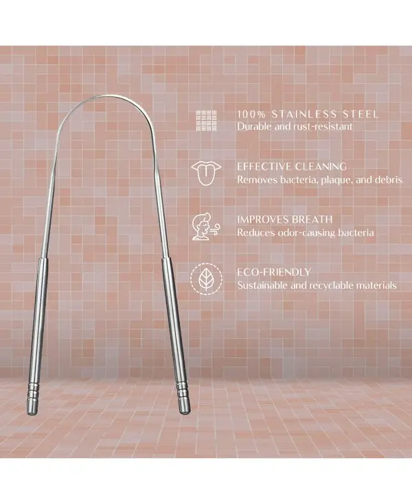 PURSONIC Stainless Steel Tongue Scraper – For Fresh Breath & A Healthier Mouth - Silver