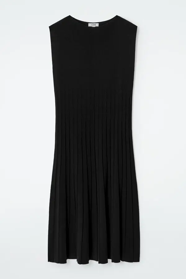 Cos Knitted Pleated Maxi Dress - Black