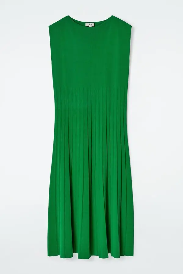 Cos Knitted Pleated Maxi Dress - Green