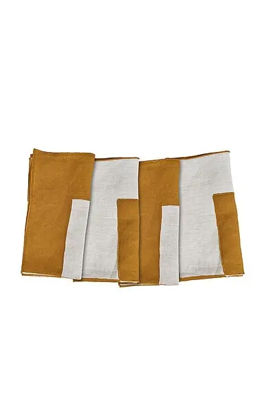 MISETTE Linen Embroidered Napkins Set Of 4 - Amber