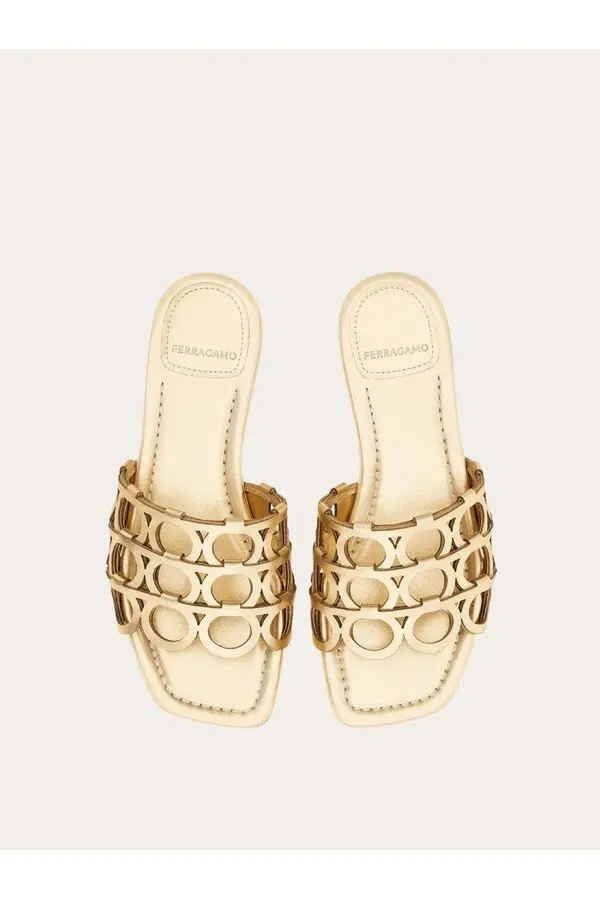 Salvatore Ferragamo Green Slides with Gold Gancini Salvatore Ferragamo | Shoes | Salvatore Ferragamo Gancini  main image 3