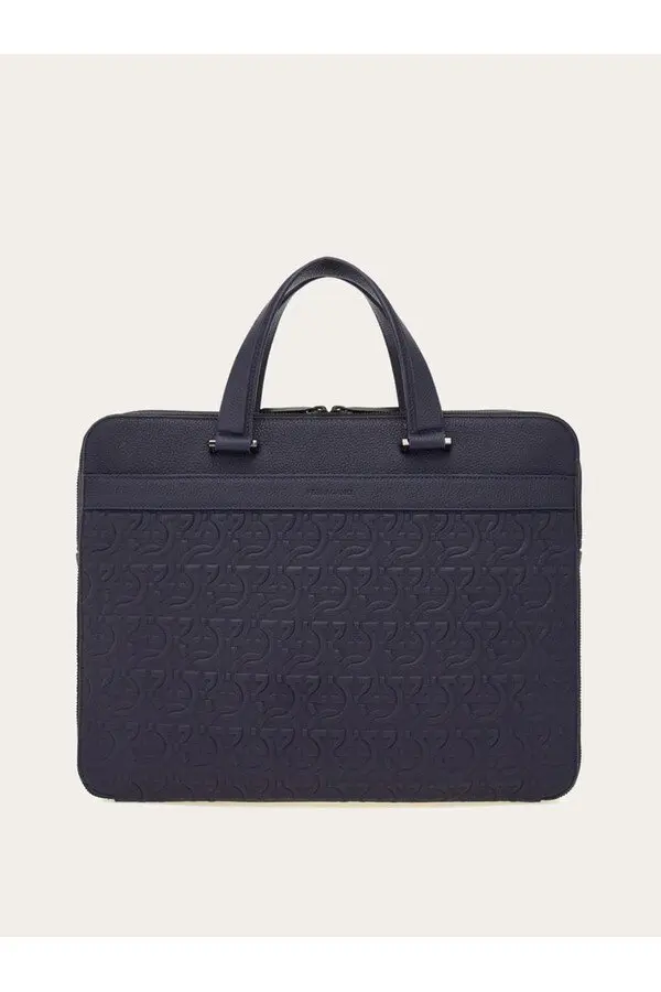 FERRAGAMO Embossed Gancini Briefcase - Blue