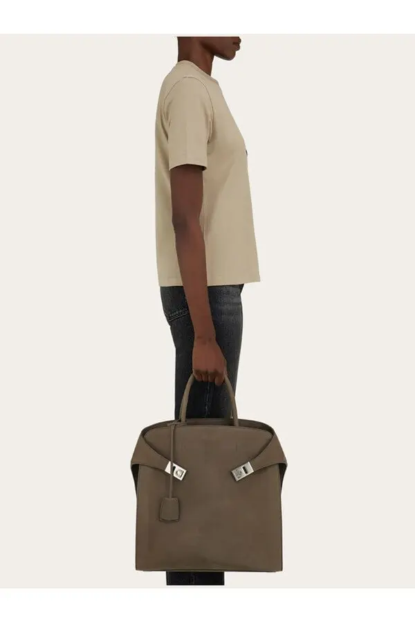 FERRAGAMO Hammered Calfskin Hug Tote - Red