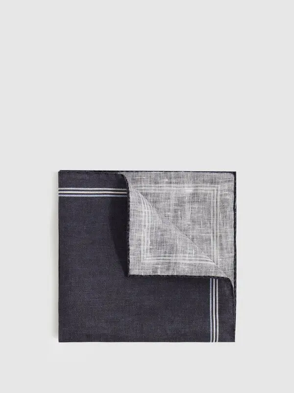 REISS Fiorello Linen Pocket Square - Navy