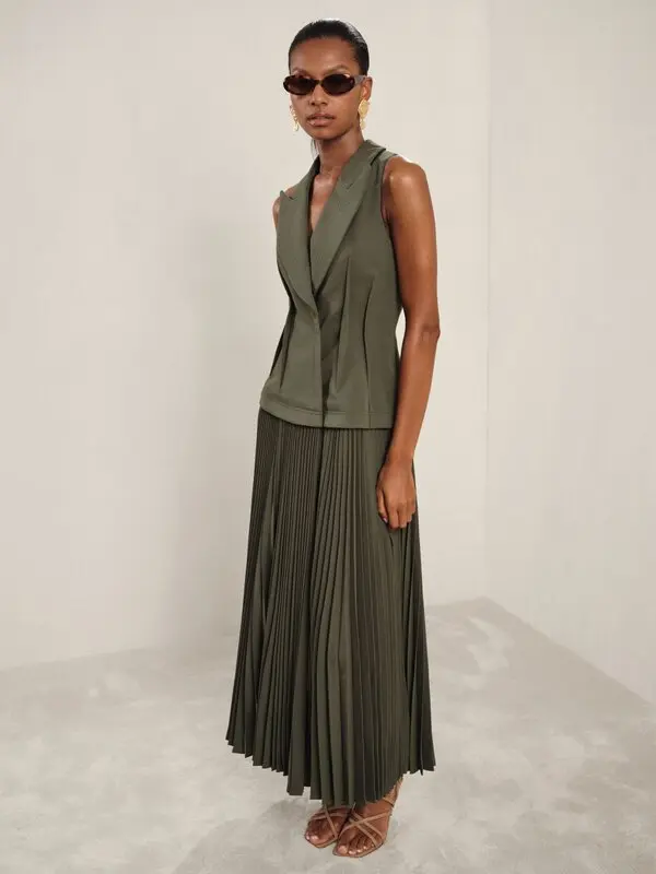 midi sleeveless dresses Women's This Is It Green Cotton Eyelet Sleeveless Midi Dress | Size: L