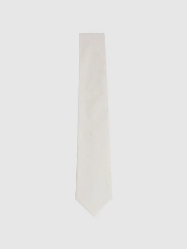 REISS Elio Linen Textured Tie - Ecru