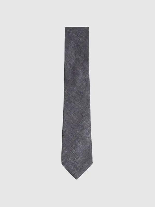 REISS Elio Linen Textured Tie - Navy